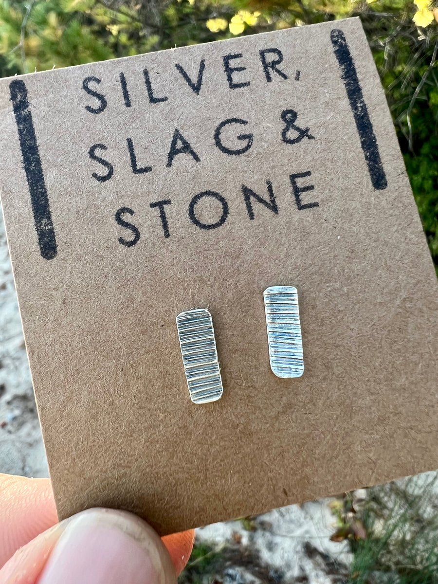 Stamped Bar Stud – Silver, Slag & Stone